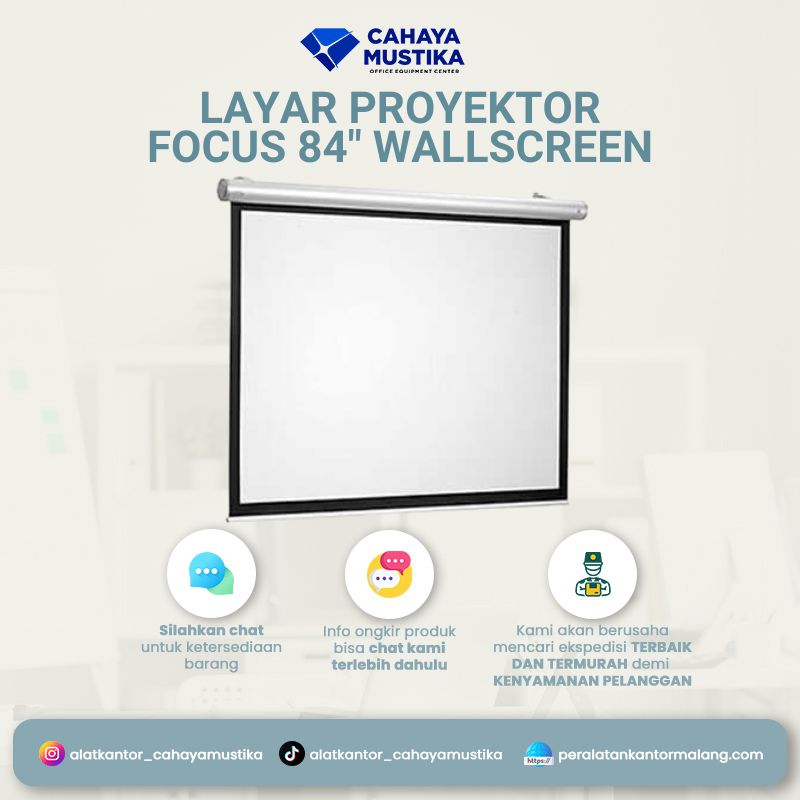 Layar Proyektor Focus Myscreen 84" Wallscreen - Distributor Peralatan Kantor - CV Cahaya Mustika